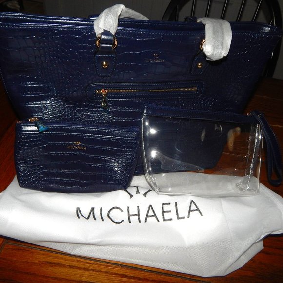 Michaela | Bags | Ladies Michaela 3 Pc Tote Purse Handbag Dark Blue ...